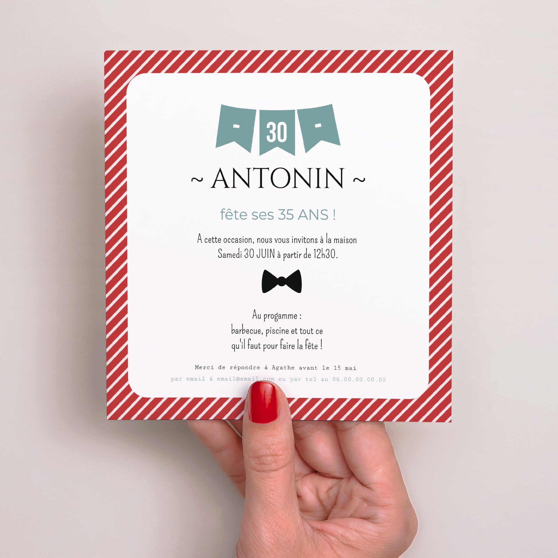Invitations Anniversaire Adulte Carré Fanions – Maison June