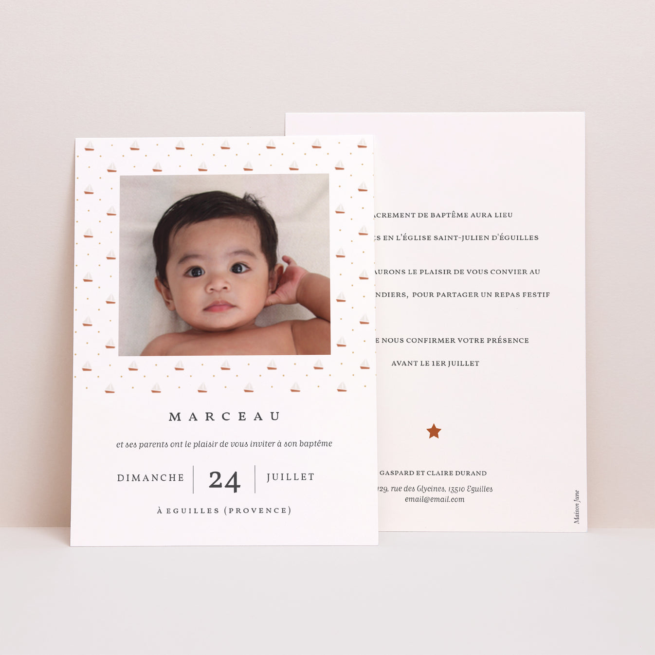 Faire part Baptême Portrait Moussaillon – Maison June