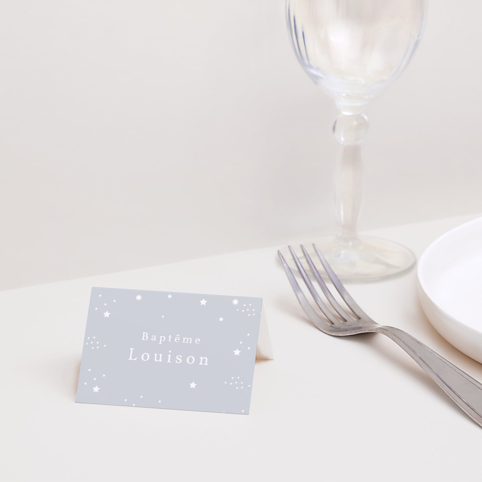 Marque place Baptême 2 volets Etoiles Divines, Gris – Maison June