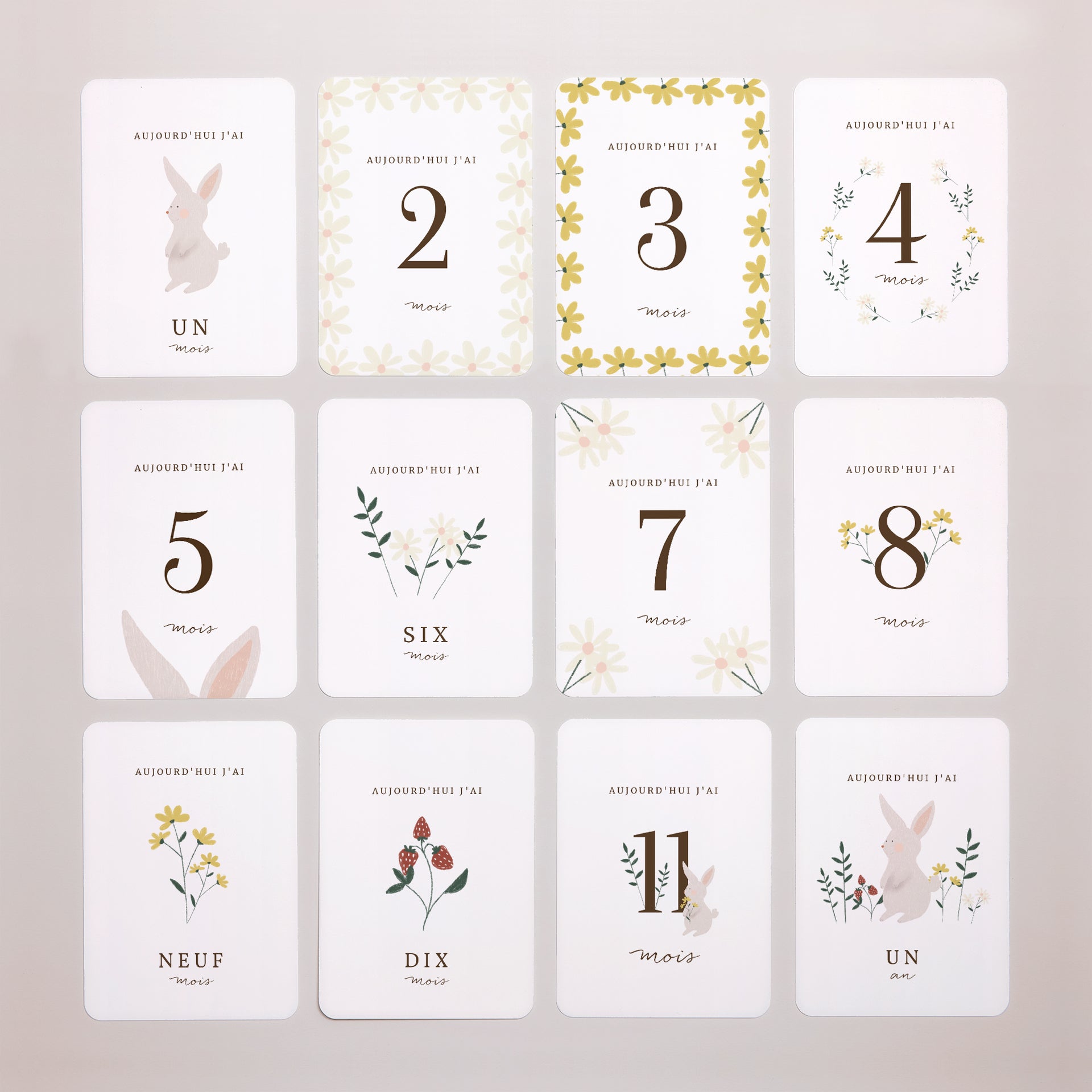 Carte étape bébé Naissance Lot de 12 Lapin fruité – Maison June