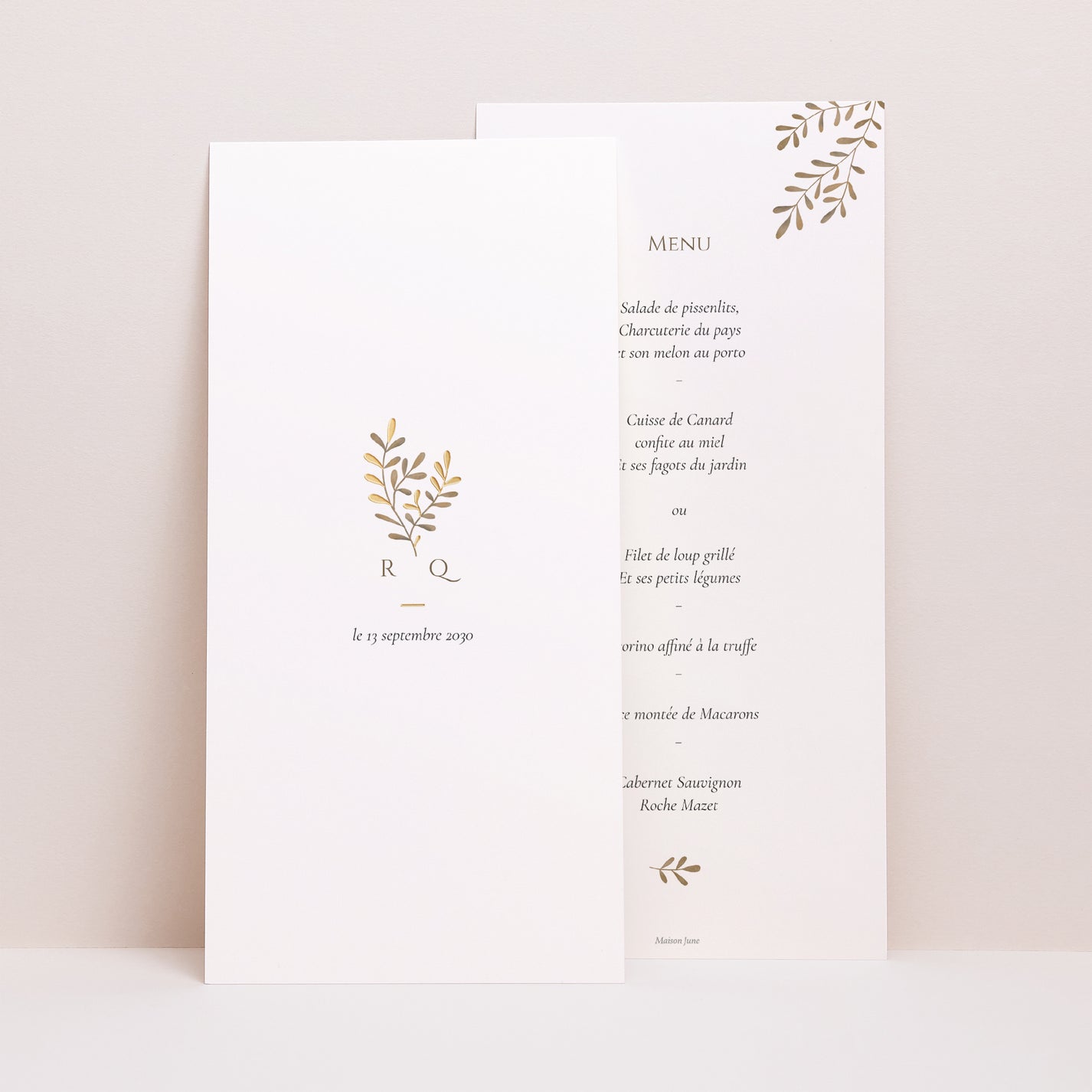 Menu Mariage Panoramique portrait Végétal sépia doré – Maison June