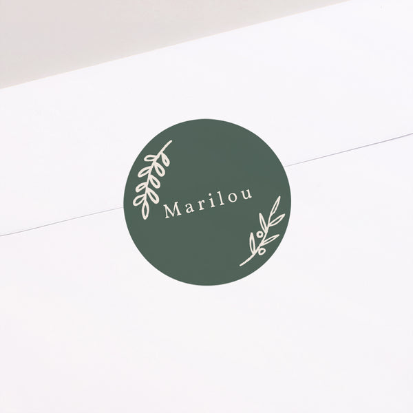 Sticker Baptême Rond Floral Vert – Maison June