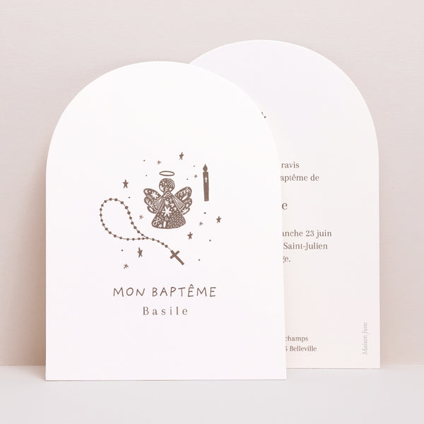 Faire part Baptême Petite arche Angelot et chapelet – Maison June