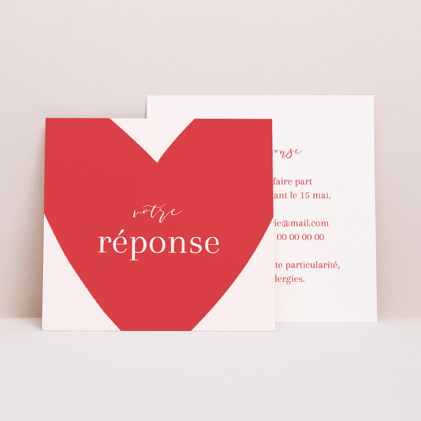 Carton réponse Mariage Carré coeur sur toi – Maison June