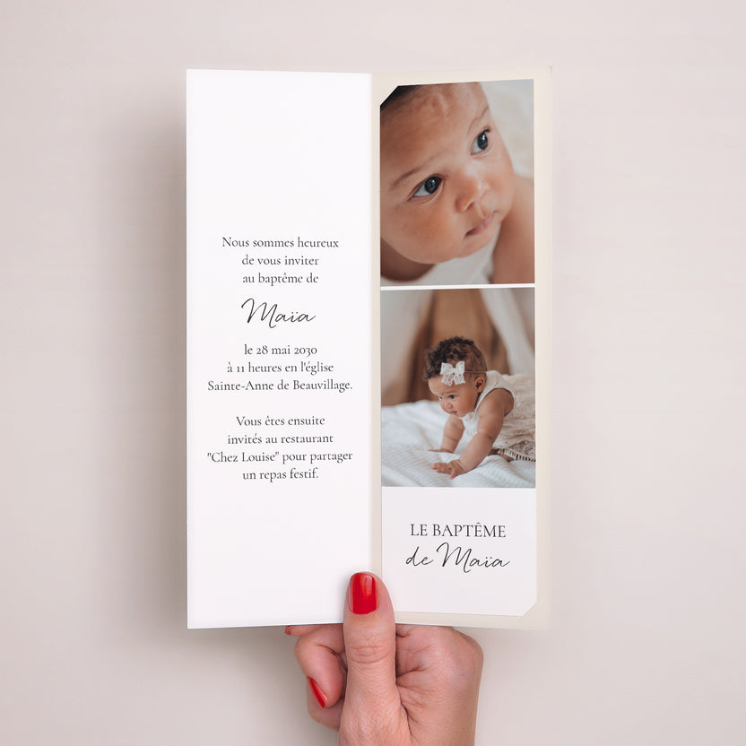 Faire part Baptême Marque-page photo Pictos baptême – Maison June