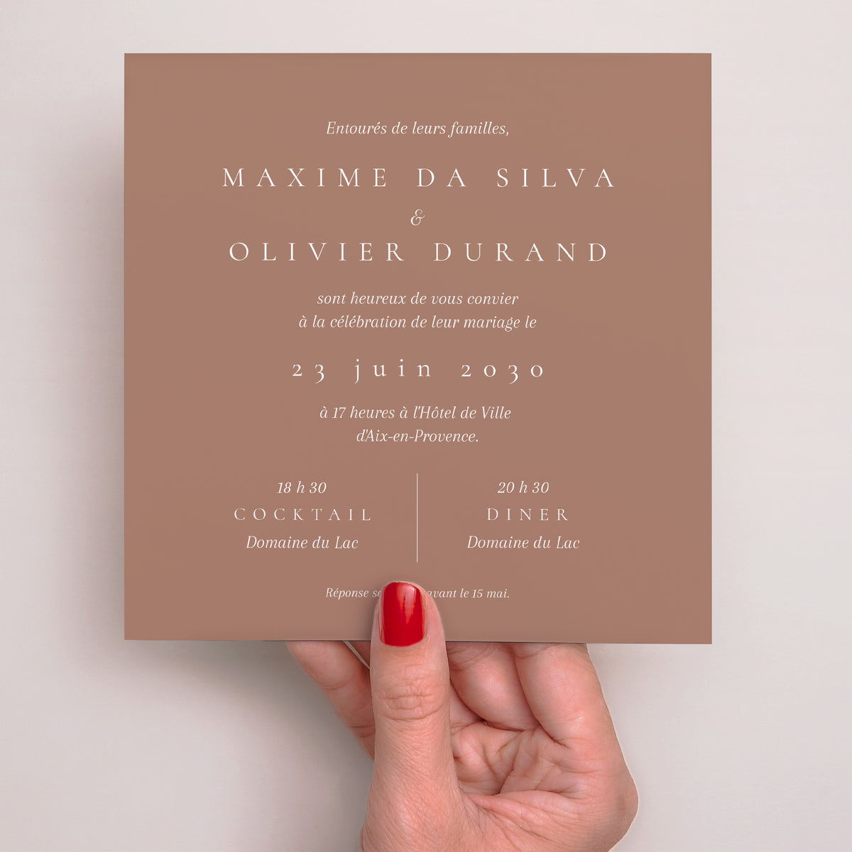 Faire-part Mariage Simple carré Mocha Mousse – Maison June